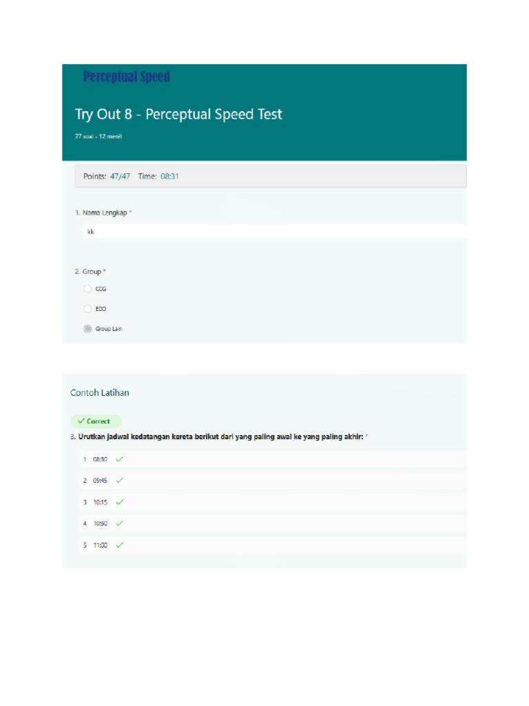Try Out 8 - Perceptual Speed Test | PDF