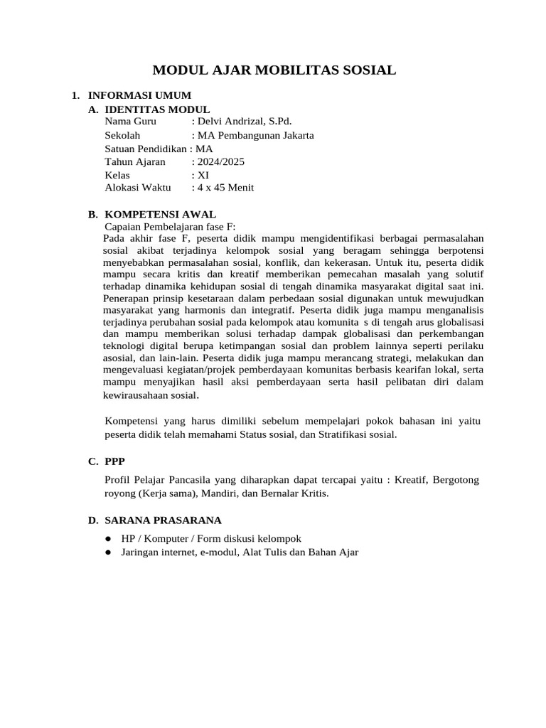 Modul Ajar Mobilitas Sosial Pdf