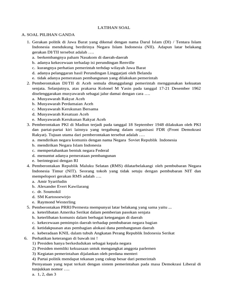 Yuk Latihan Soal PAT Gasal Genap Kelas XII Sej Indo | PDF