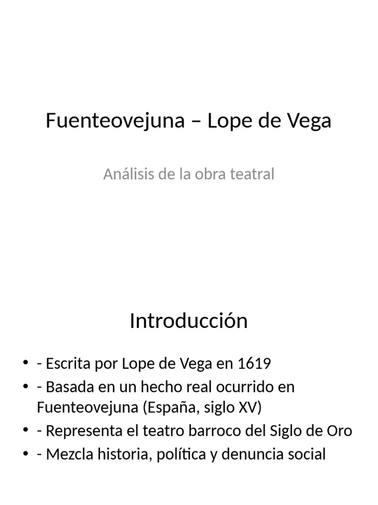 Análisis de "Fuenteovejuna" de Lope de Vega | PDF