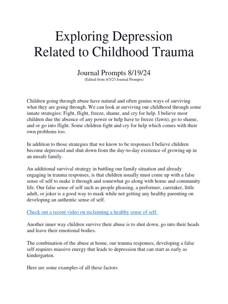 Journal Prompts for Childhood Depression | PDF | Psychological Trauma ...