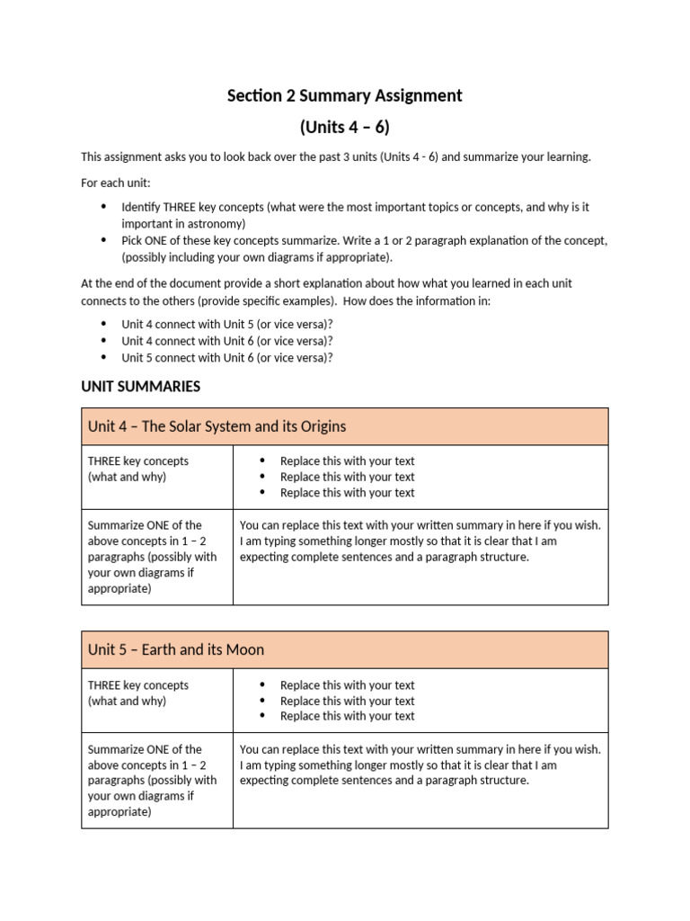 Section 2 Summary Template - SSA 100 | PDF | Astronomy | Physical Sciences