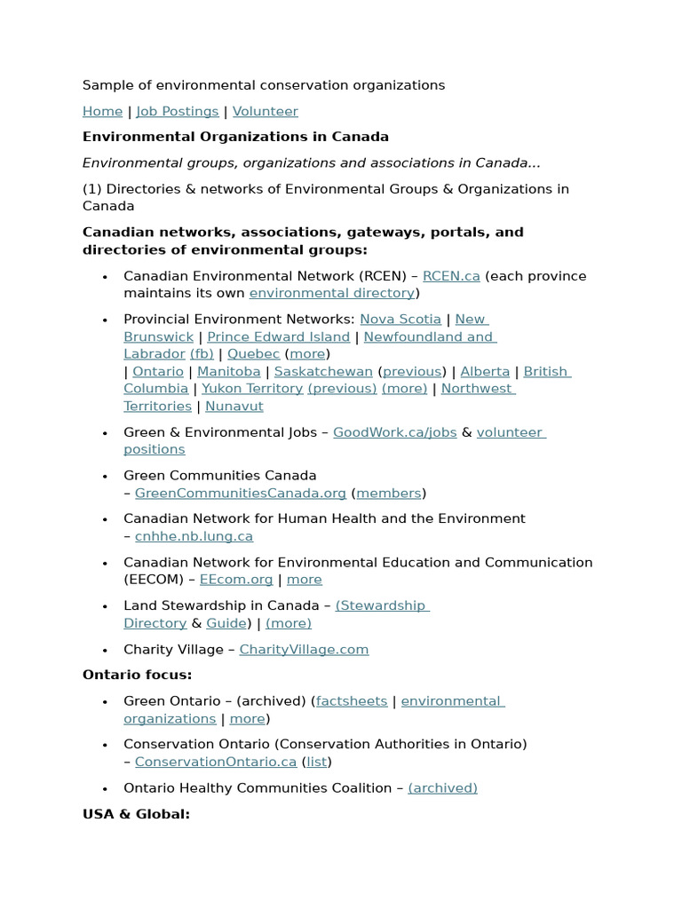 Sample of Environmental Conservation Organizations | PDF | Provinces ...