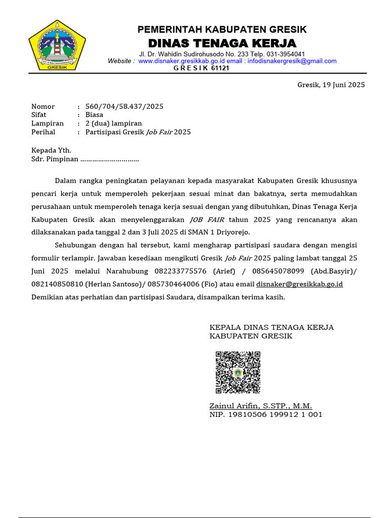 Gresik Job Fair 2025: Undangan Partisipasi | PDF