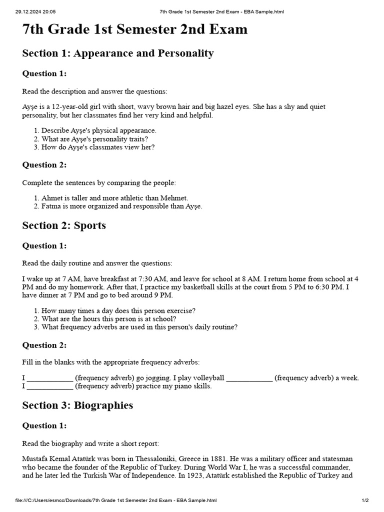 7th Grade 1st Semester 2nd Exam - EBA Sample - HTML | PDF | Giraffe ...