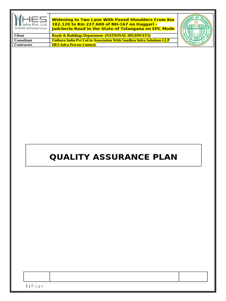 QA-QC Plan - 1 | PDF | Specification (Technical Standard) | Quality Assurance