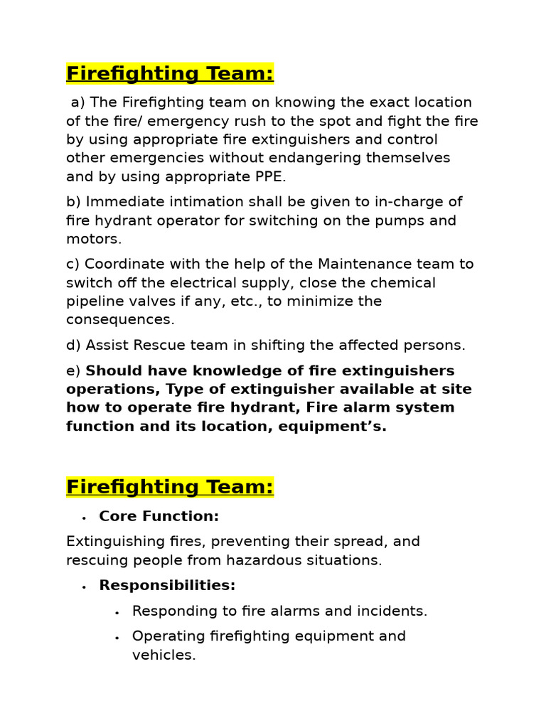ERT Members Roles & Responsibilities | PDF | Firefighting | First Aid