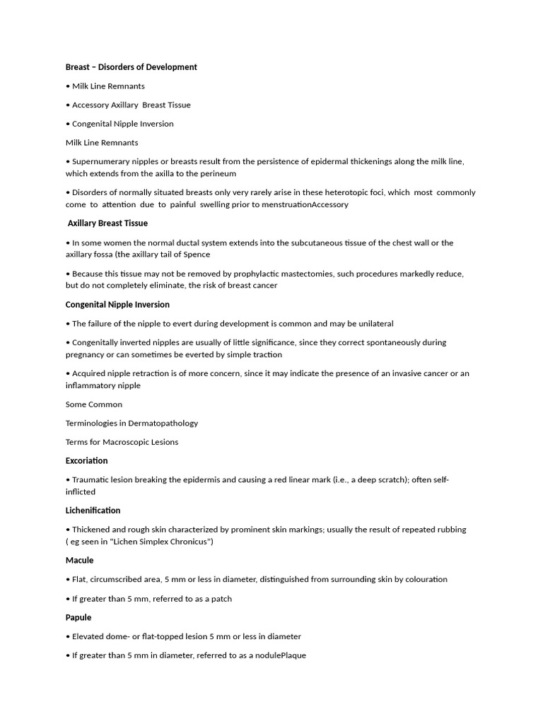 Skin Pathology Notes | PDF | Dermatitis | Breast Cancer