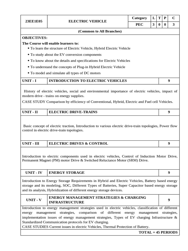 Electric Vehicle Course Overview | PDF | Electric Vehicle | Electricity