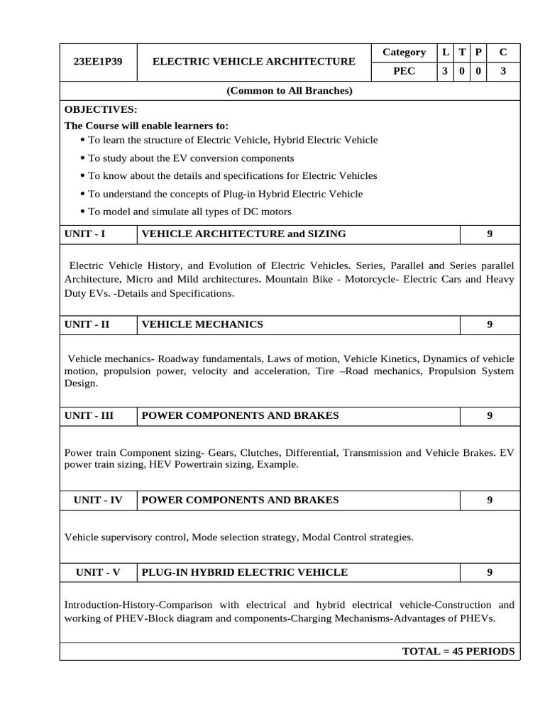 23EE1P39-Electric Vehicle Technology | PDF | Electric Vehicle | Hybrid ...