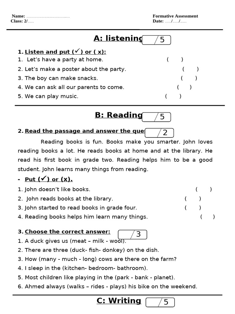 Formative Assessment for Grade 2 Students | PDF