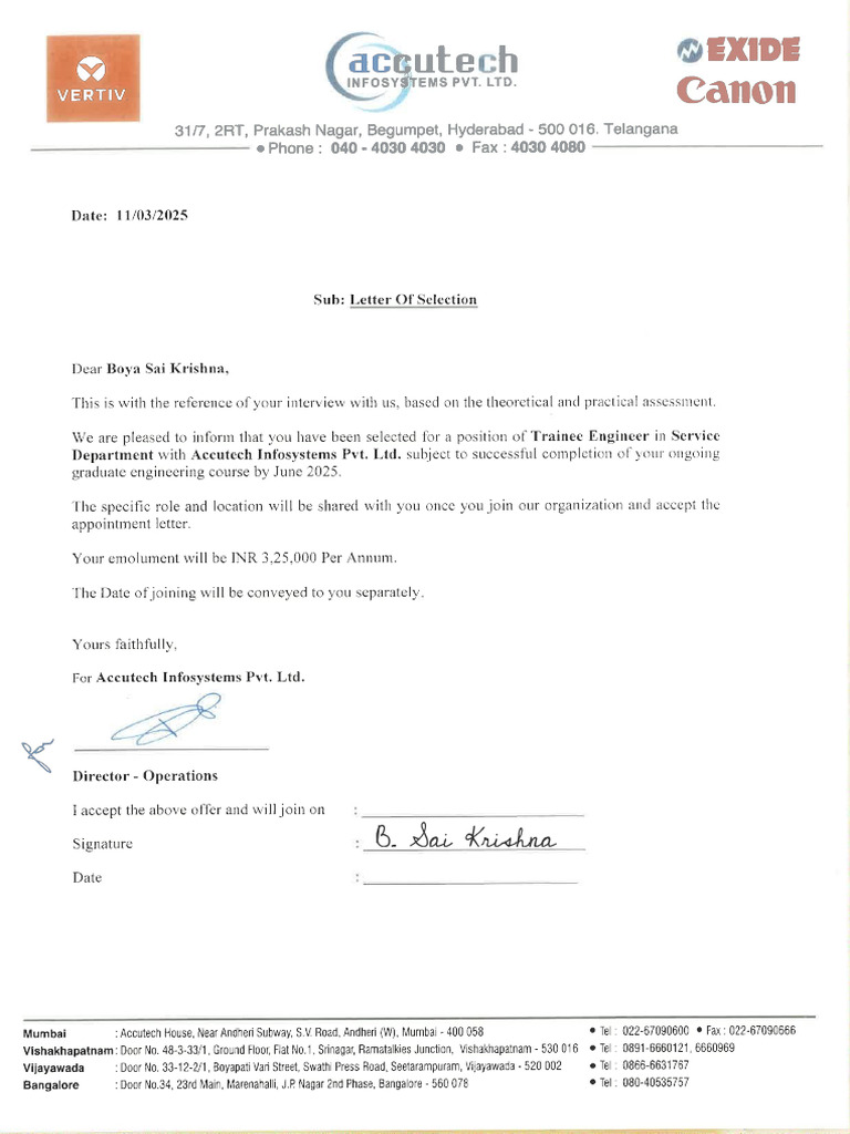 AccuTech Offer Letter | PDF
