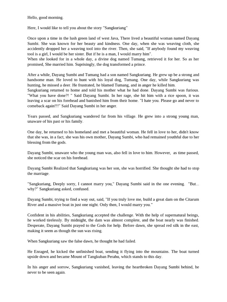 Narrative Text - Sangkuriang | PDF | Traditional Stories | Folklore