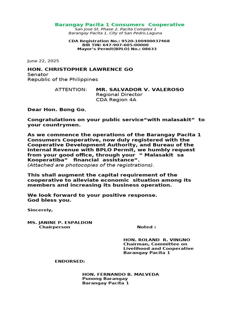 Letter Request To Sen - Bong Co | PDF