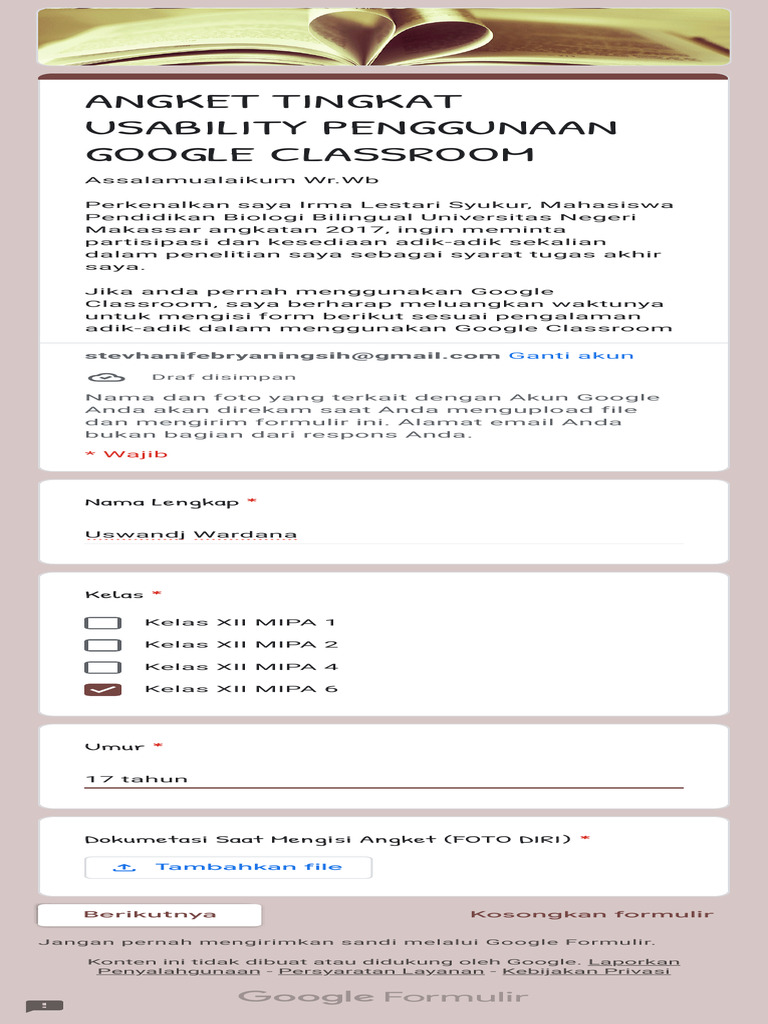 Angket Tingkat Usability Penggunaan Google Classroom | PDF