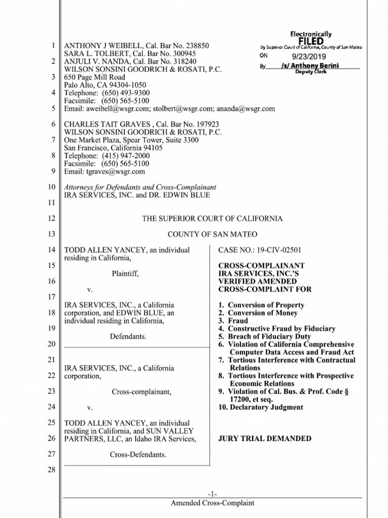 19 CIV 02501 First Amended Cross Complaint | PDF | Tortious ...
