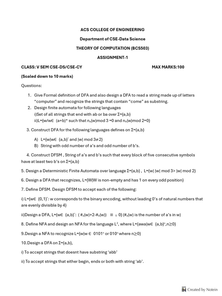 TOC Assignment-1 Solutions | PDF