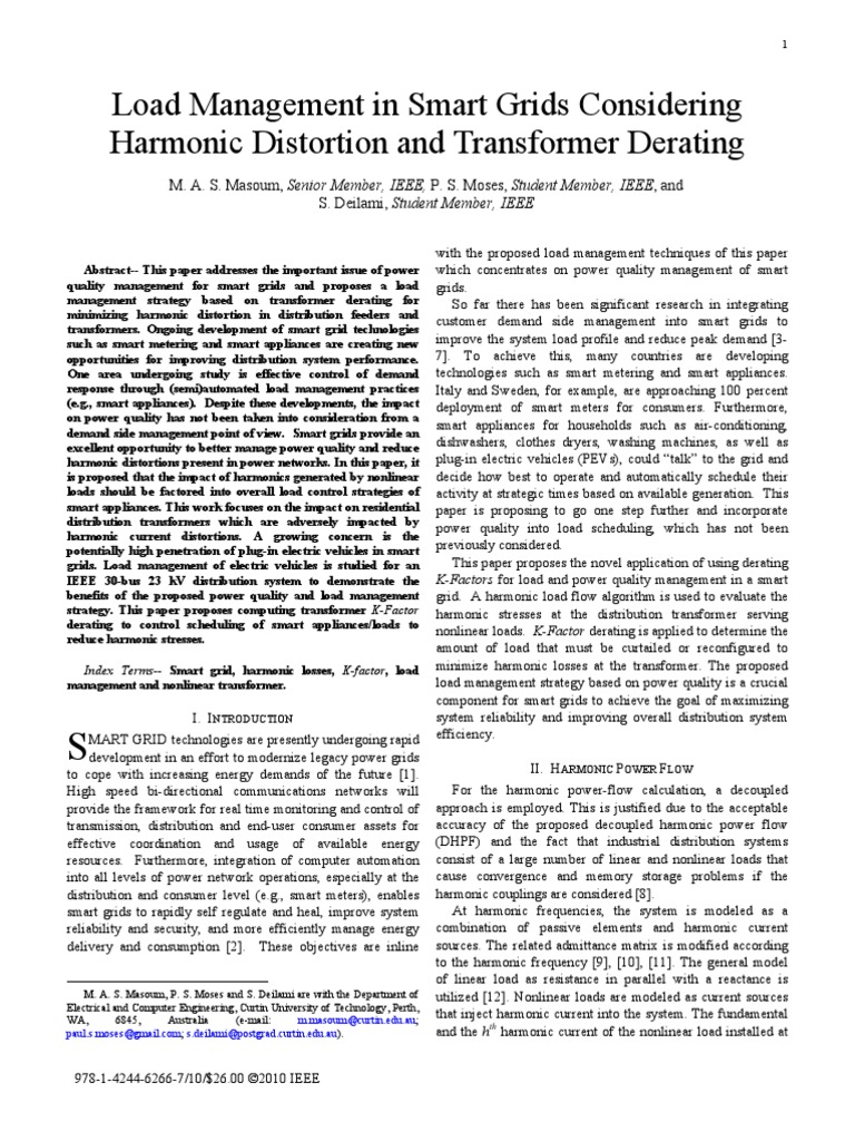 Load Management in Smart Grids Considering Harmonic Distortion and ...