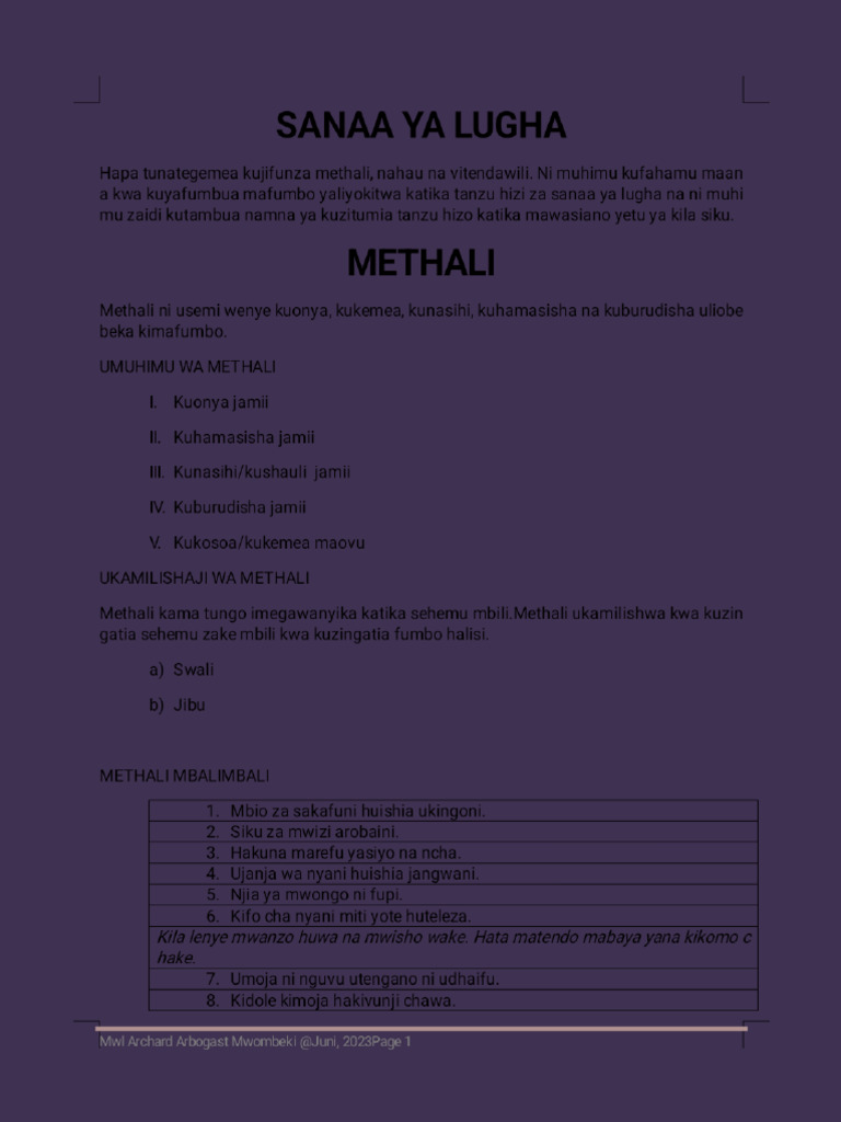 Sanaa Ya Lugha Nukuu Mpya 2023 - Phoenix | PDF