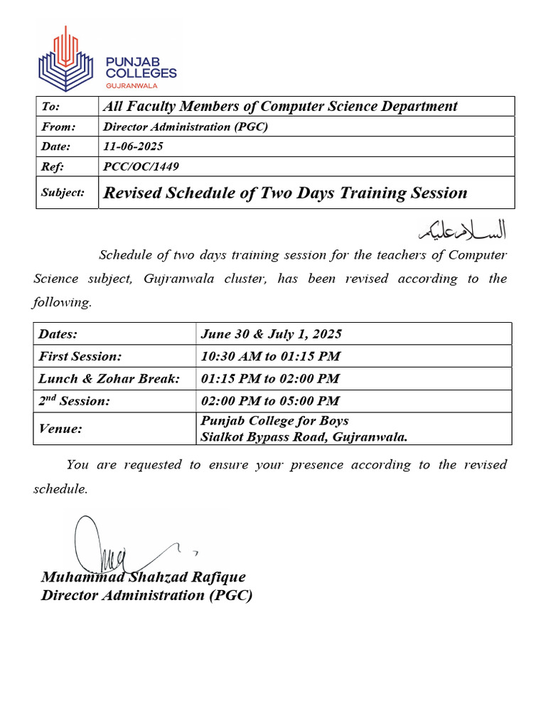 IOM (Revised Schedule of Two Days Training Workshop) | PDF