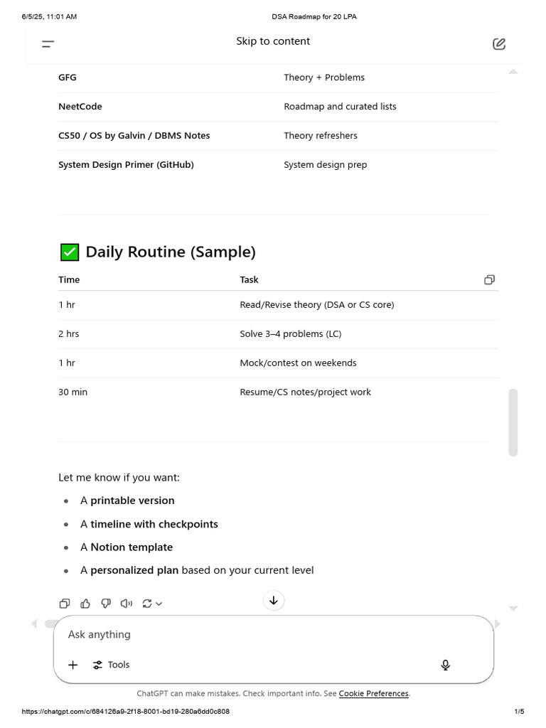 DSA Roadmap For 20 LPA7 | PDF