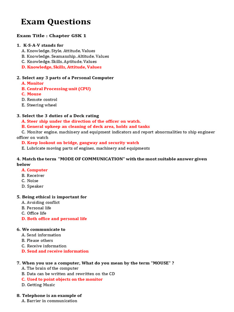 Chapter GSK 1 - WITH ANSWER | PDF | Communication | Human Communication