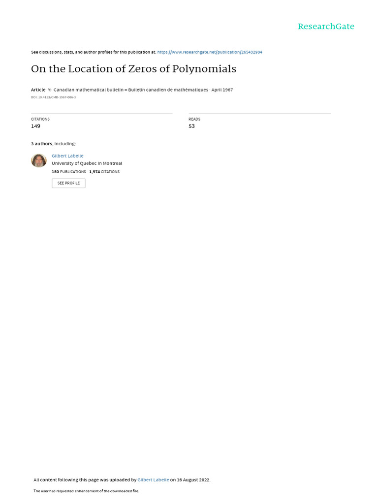 On The Location of Zeros of Polynomials | PDF | Zero Of A Function ...