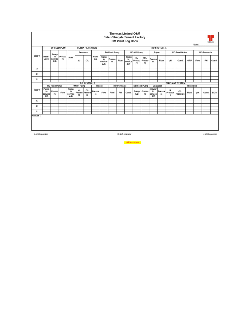 WTP Log Book Format SCF | PDF | Water Pollution | Process Engineering