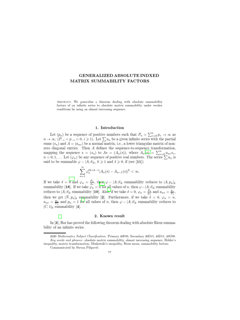 Generalized Matrix Summability Factors | PDF | Sequence | Series (Mathematics)