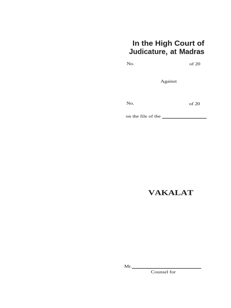 Madras High Court Criminal Vakalat Form | PDF | Legal Procedure ...