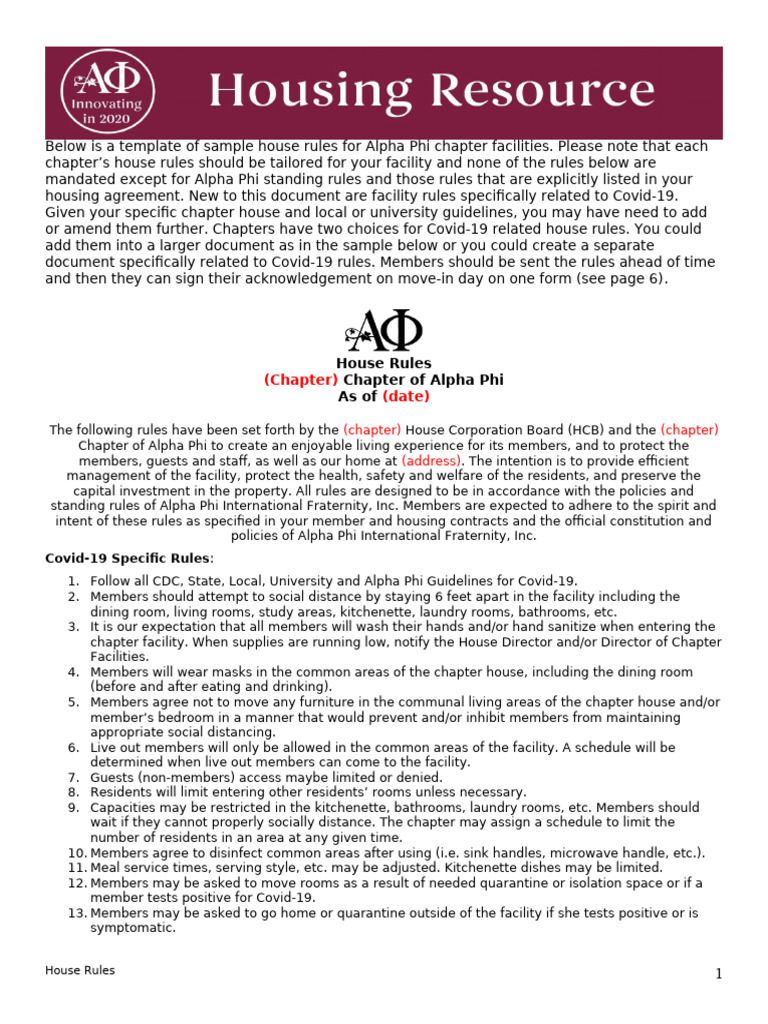 Sample House Rules REV01 | PDF | Fire Safety | Meal