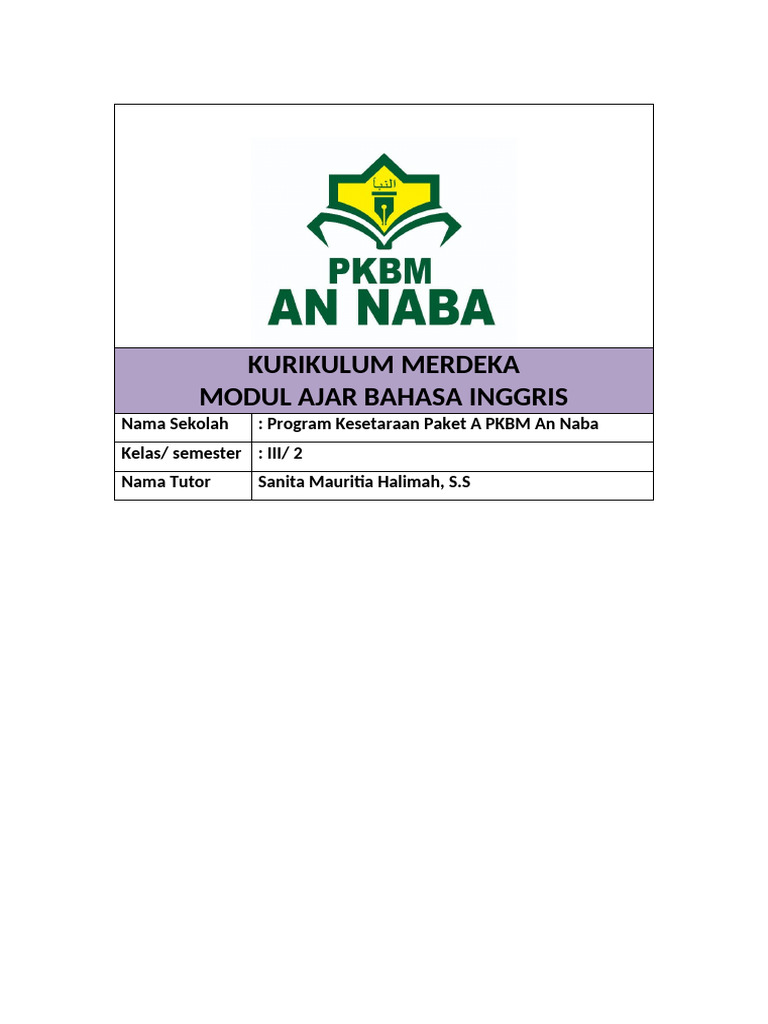 Modul Ajar Bahasa Inggris Kelas 3 Semester 2 | PDF