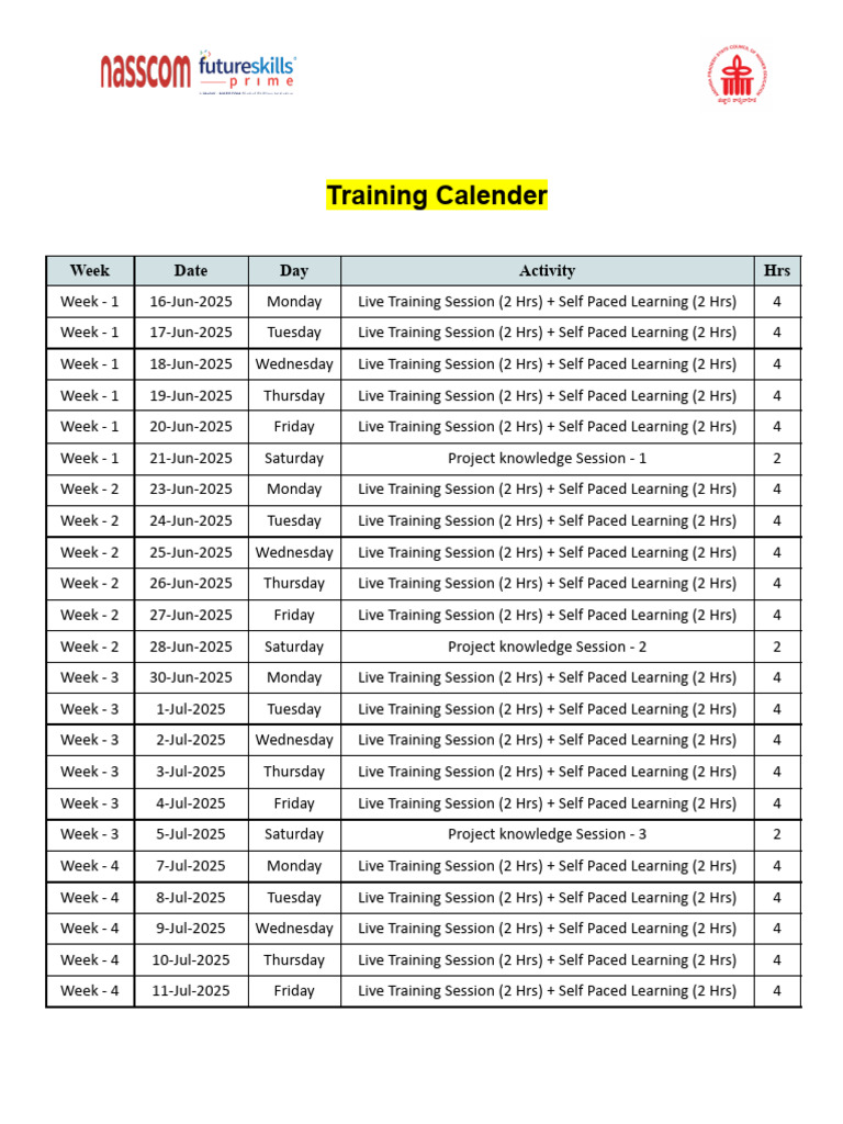 Apsche Nasscom Training Calender - Stb3 | PDF