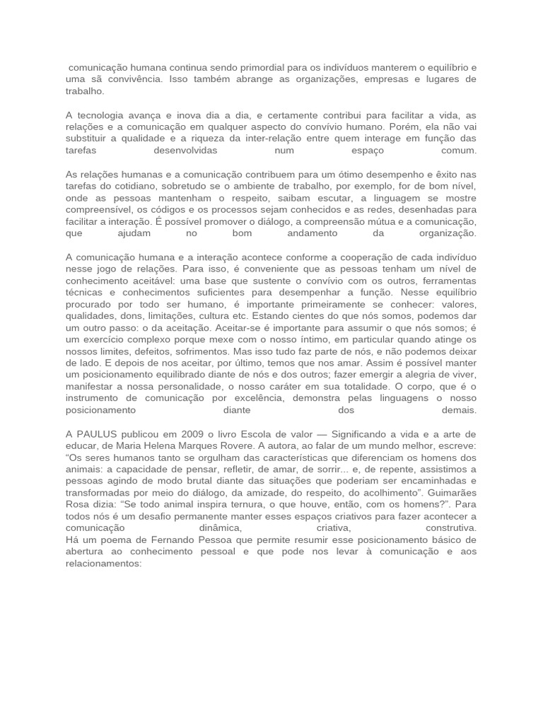A Importância da Comunicação Humana | PDF | Comunicação | Amor