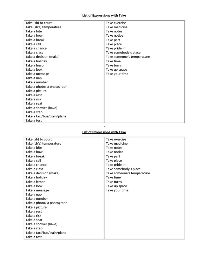 List of Expressions With Take | PDF