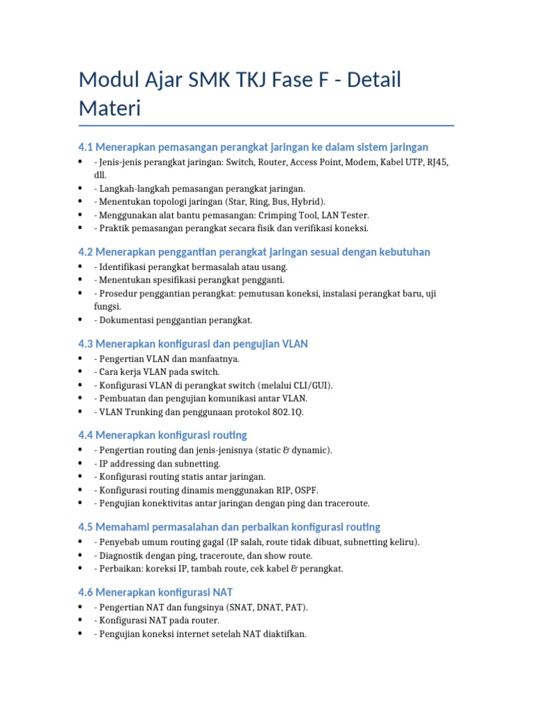 Modul Ajar TKJ FaseF Detail Materi | PDF