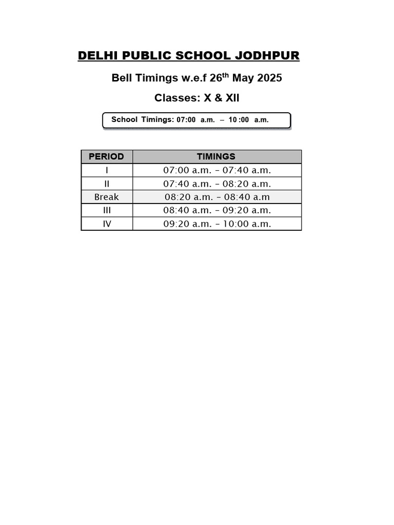 Bell Timings Wef 26 May 2025 | PDF