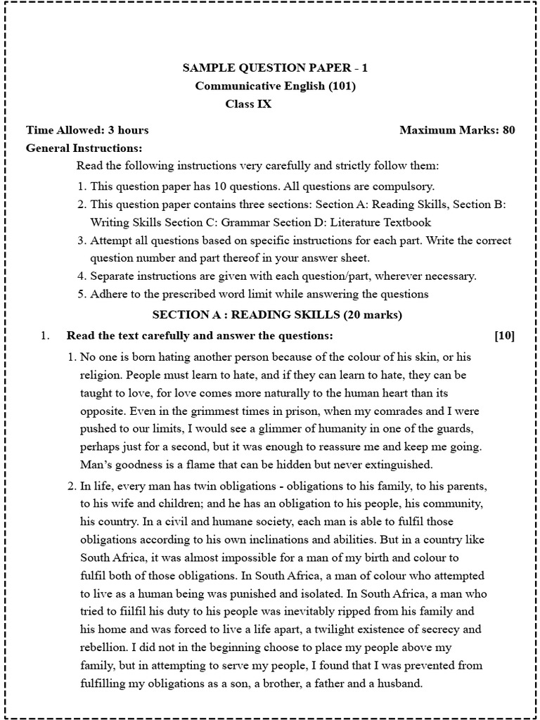 Class IX Communicative English Exam Guide | PDF