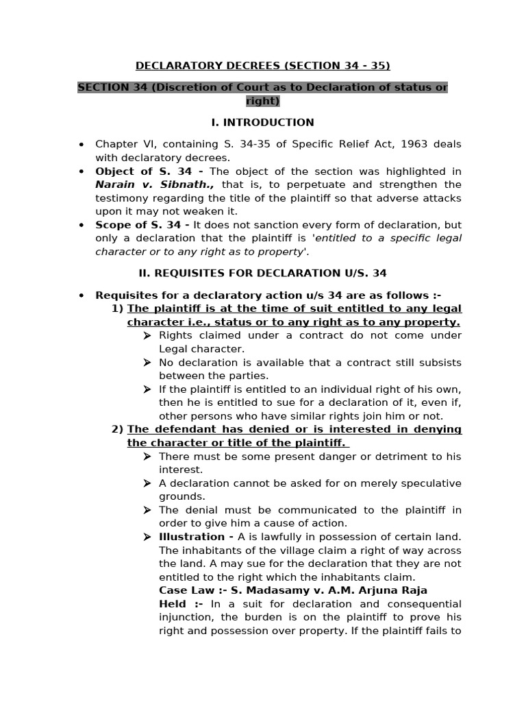 Declaratory Decrees: Sections 34-35 SRA | PDF | Lawsuit | Declaratory ...