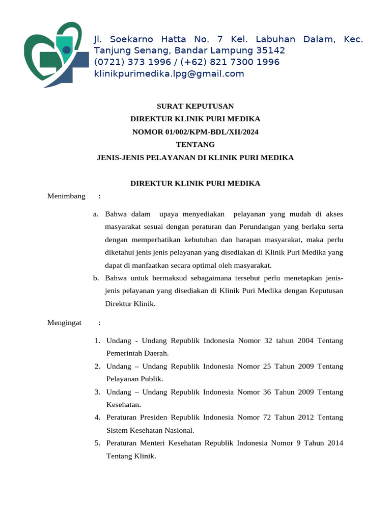 Salinan SK JENIS PELAYANAN KPM 2024 | PDF