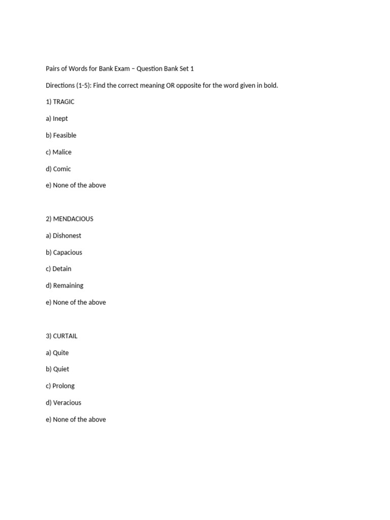 Bank Exam Vocabulary Practice Set | PDF | Interpretation (Philosophy ...