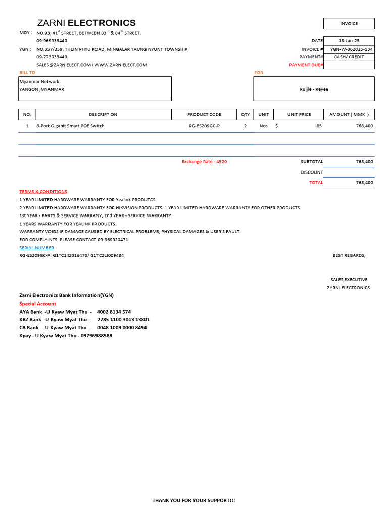 Invoice for Myanmar Network Purchase | PDF | Money