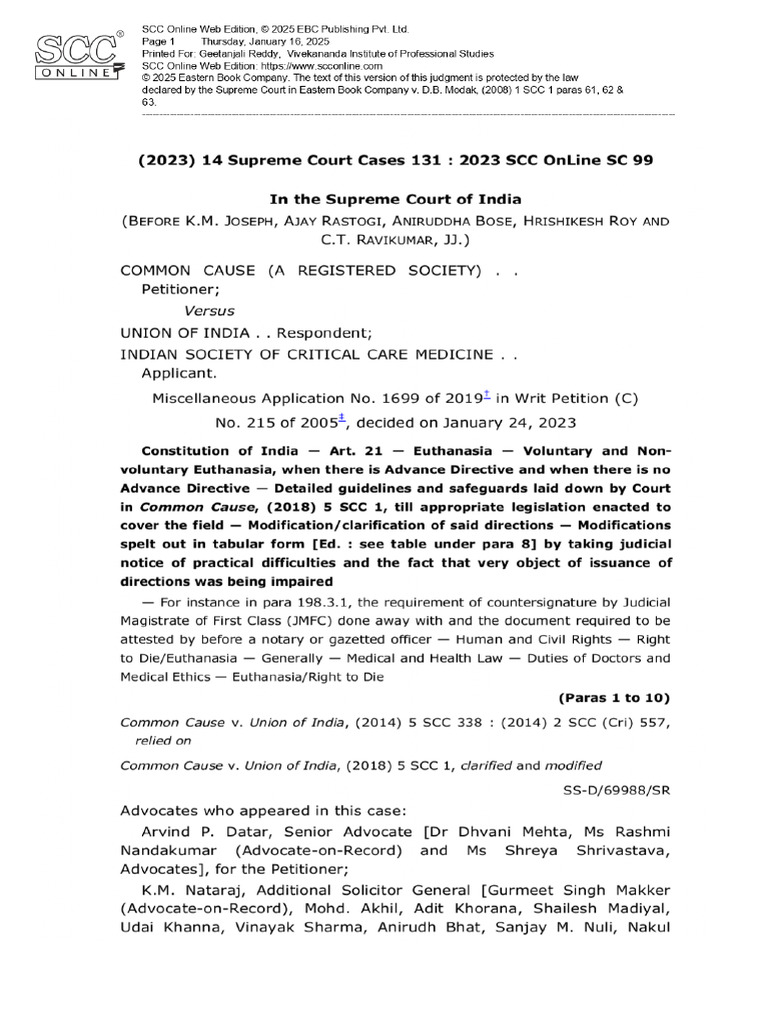 Euthanasia Guidelines by Supreme Court | PDF | Medicine | Psychiatry
