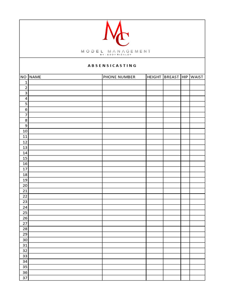 Absensi Casting MC Model Management | PDF