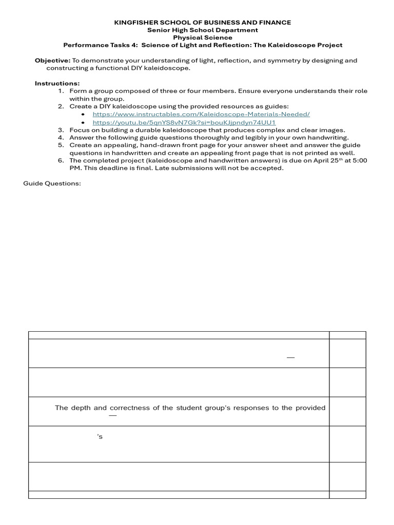 PhySci PETA 4 Kaleidoscope | PDF | Reflection (Physics) | Symmetry