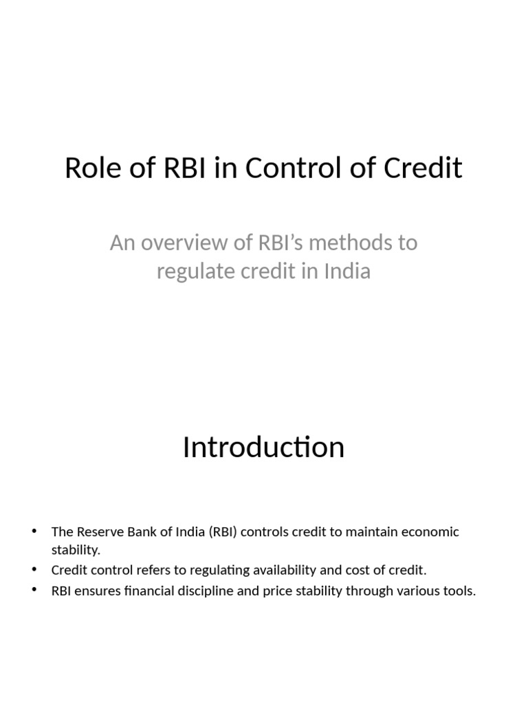RBI's Role in Credit Control Explained | PDF | Reserve Bank Of India ...