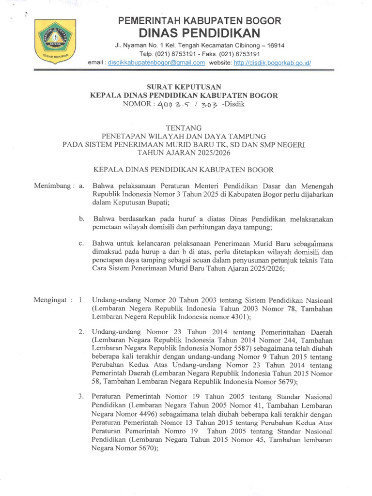 SK Daya Tampung 2025 | PDF