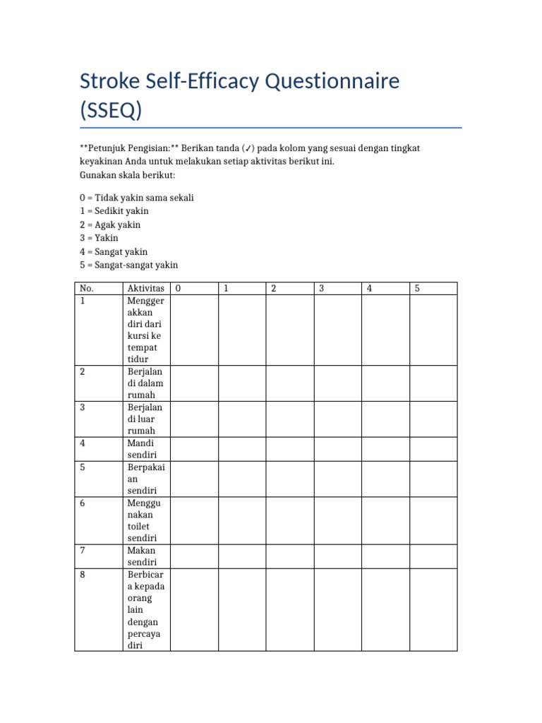 Kuesioner SSEQ Bahasa Indonesia | PDF