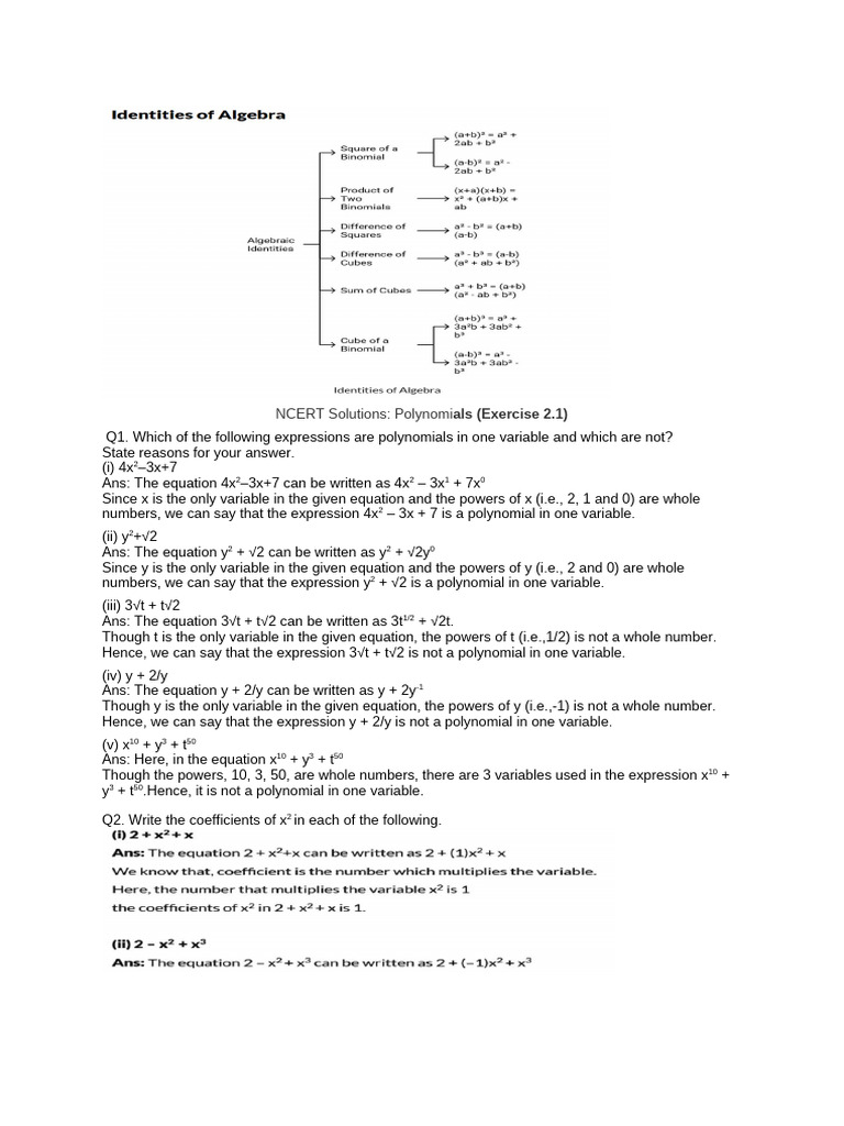 Class 9 Polynomials NCERT Solutions | PDF | Polynomial | Equations