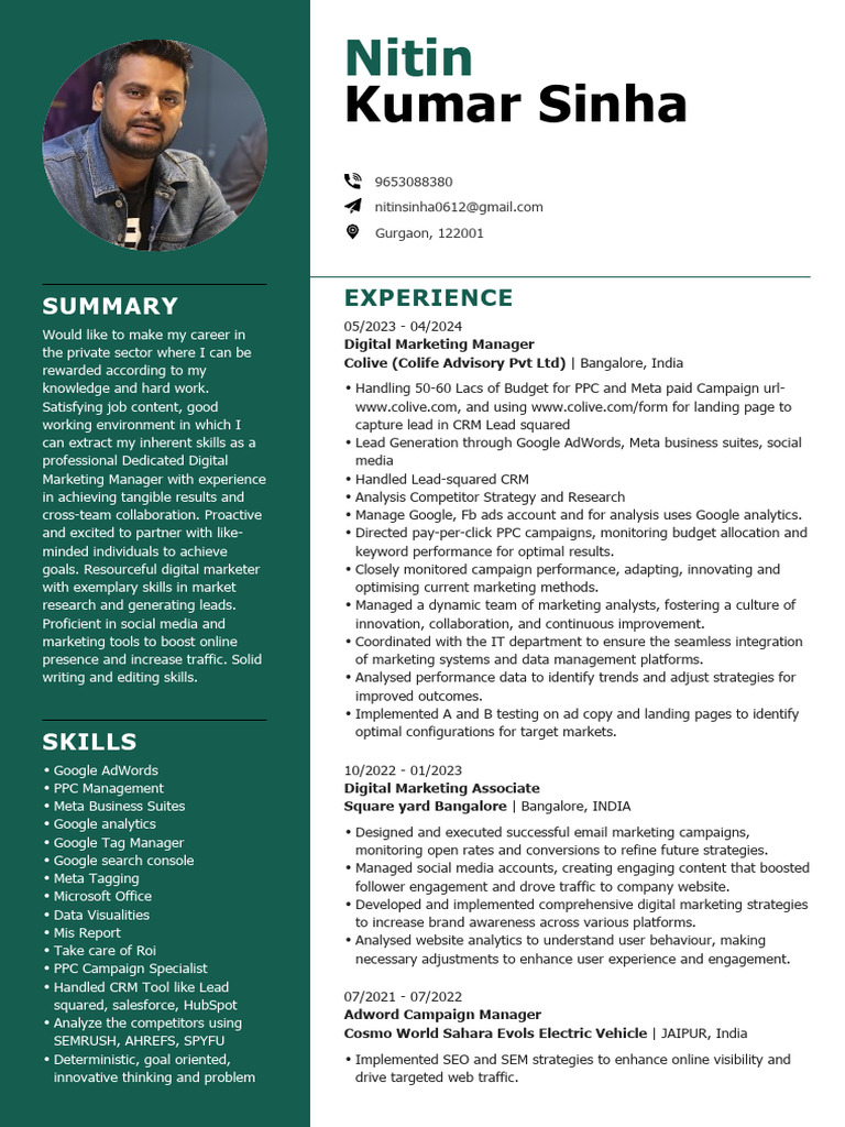 Nitin_Kumar Sinha_CV (1) (1) | PDF | Digital Marketing | Search Engine ...